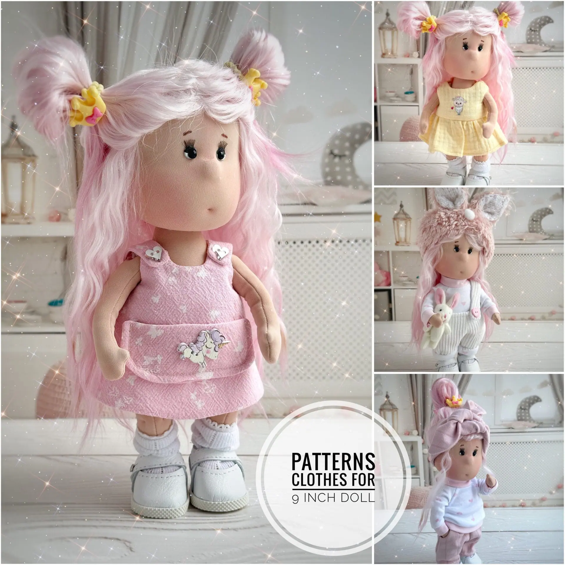 Rag doll outfit PATTERN. Set of Clothes for 9 inch Doll - DailyDoll Shop