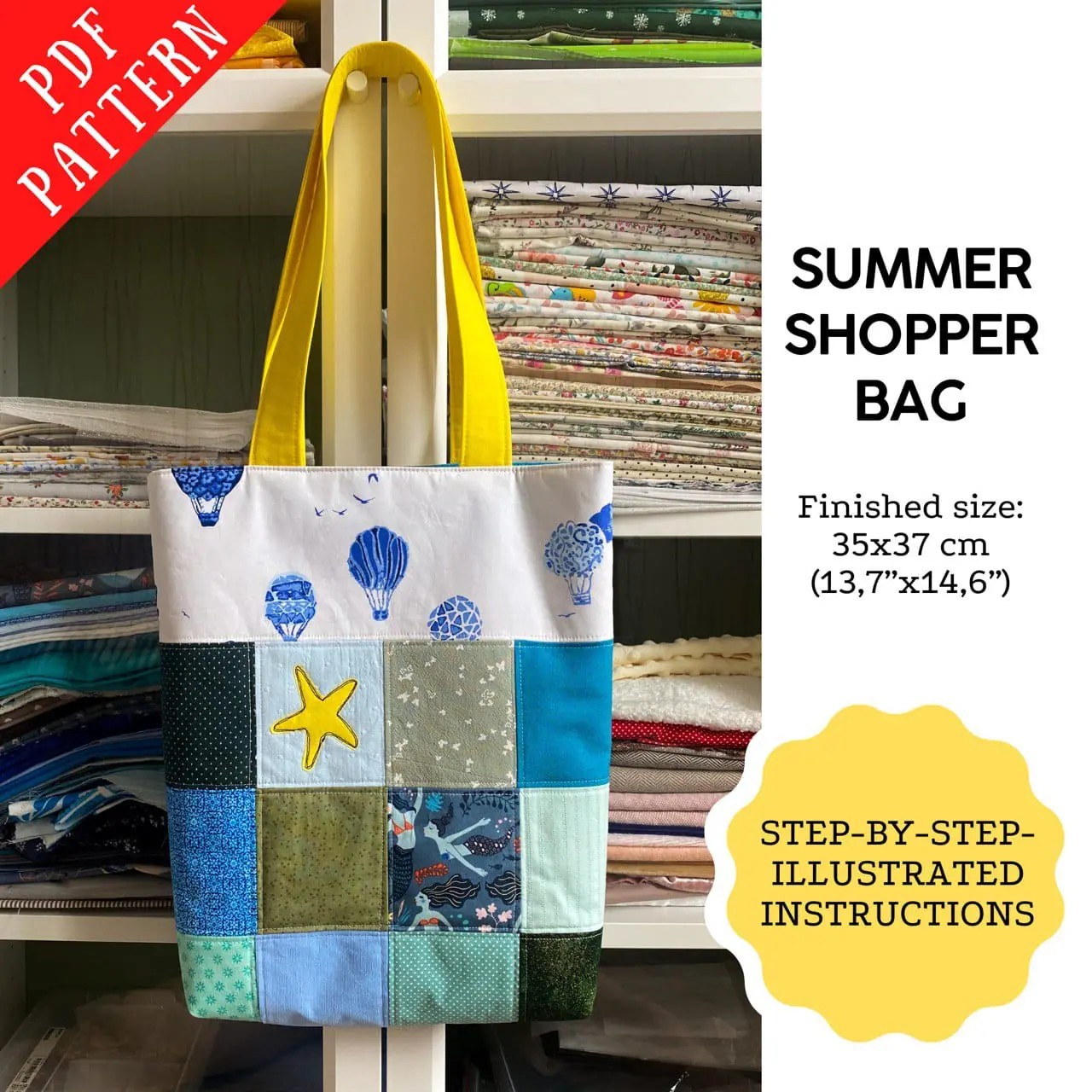 PDF shopper bag pattern - DIY easy seweing tutorial - DailyDoll Shop