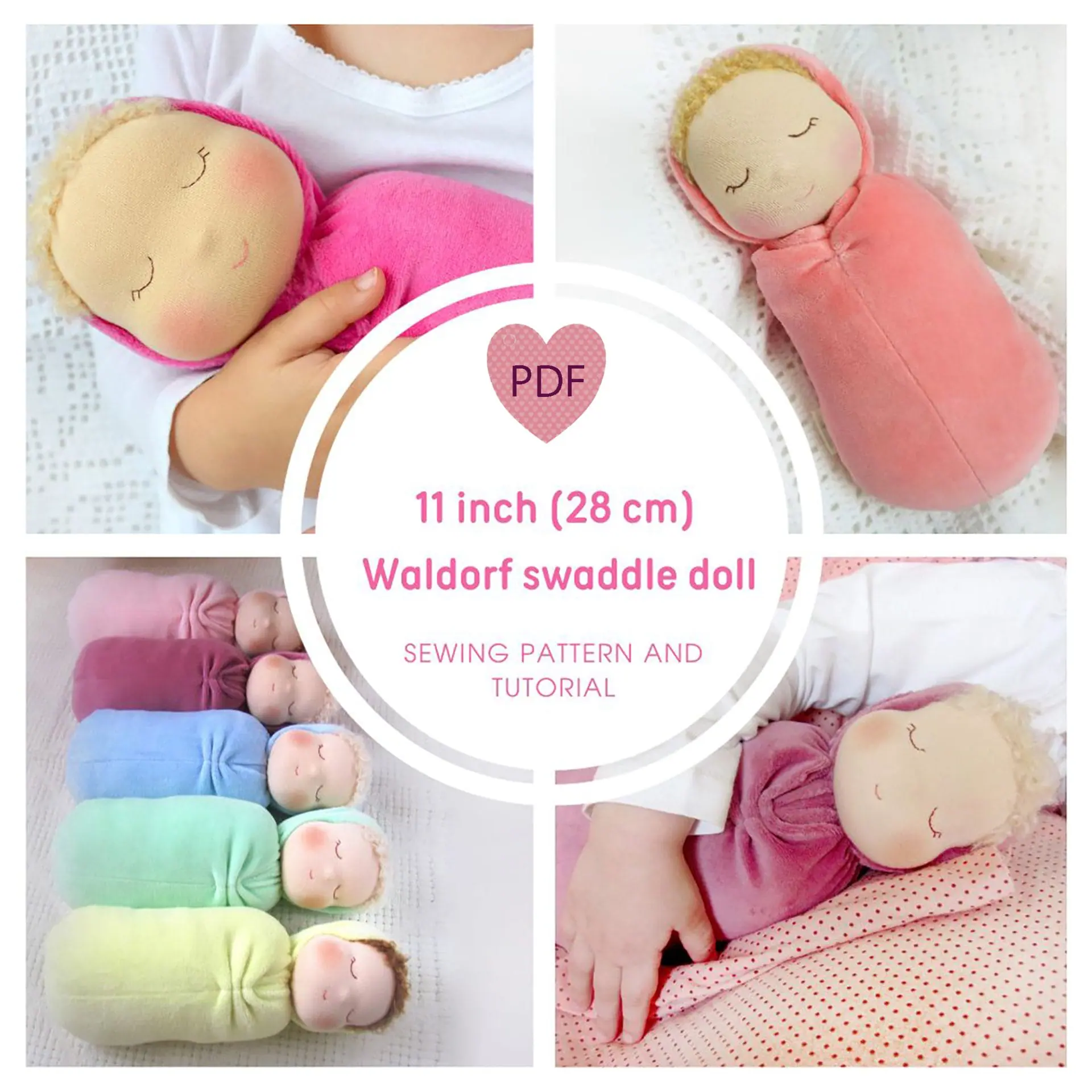 DIY Waldorf swaddle sleeping doll 11 inch/27 cm tall. PDF pattern ...