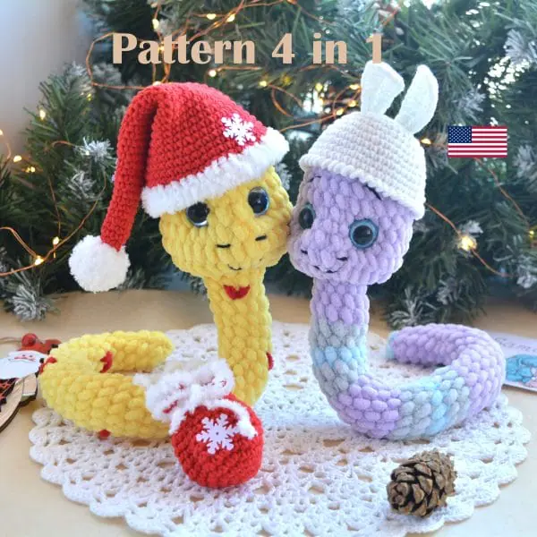 Snake Crochet Pattern, Easy Plushie Pattern, amigurumi snake