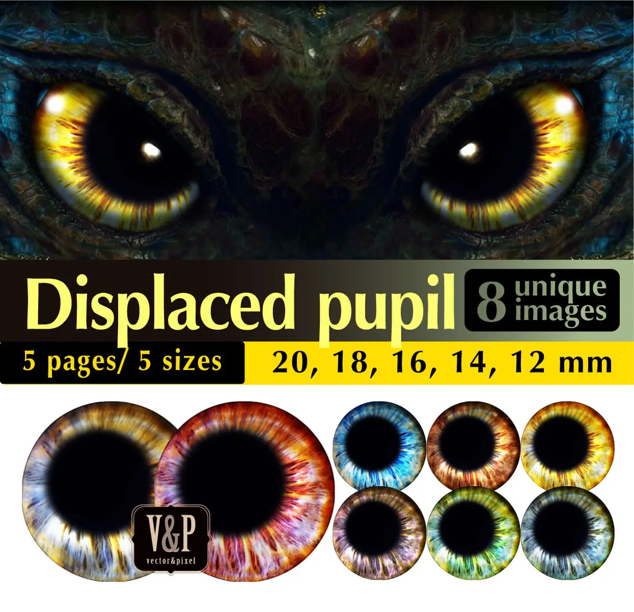 Displaced pupil Eyes digital collage sheet from 12 to 20mm - DailyDoll Shop