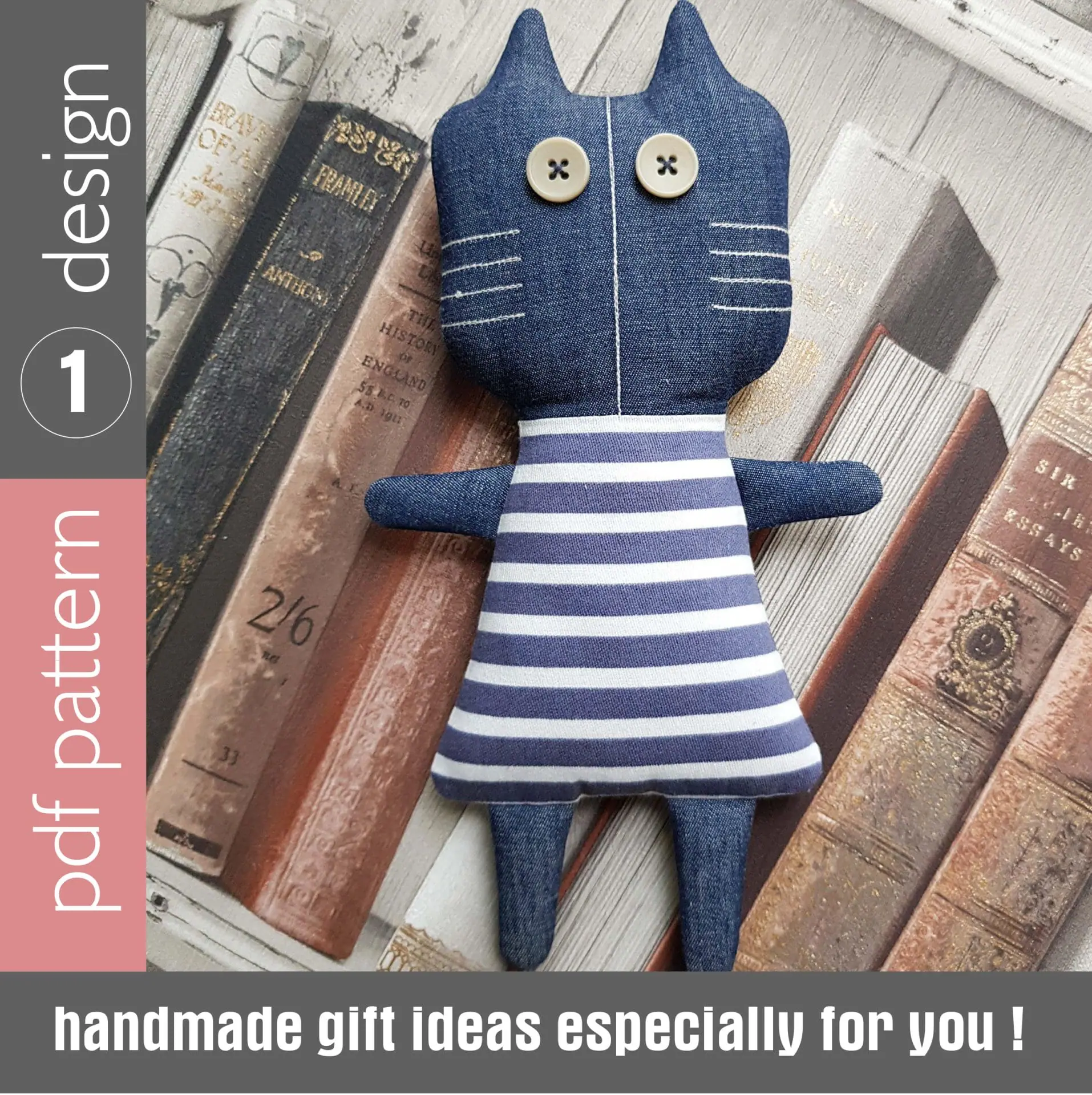 Kitty sewing pattern PDF, tutorial in english, denim doll diy ...