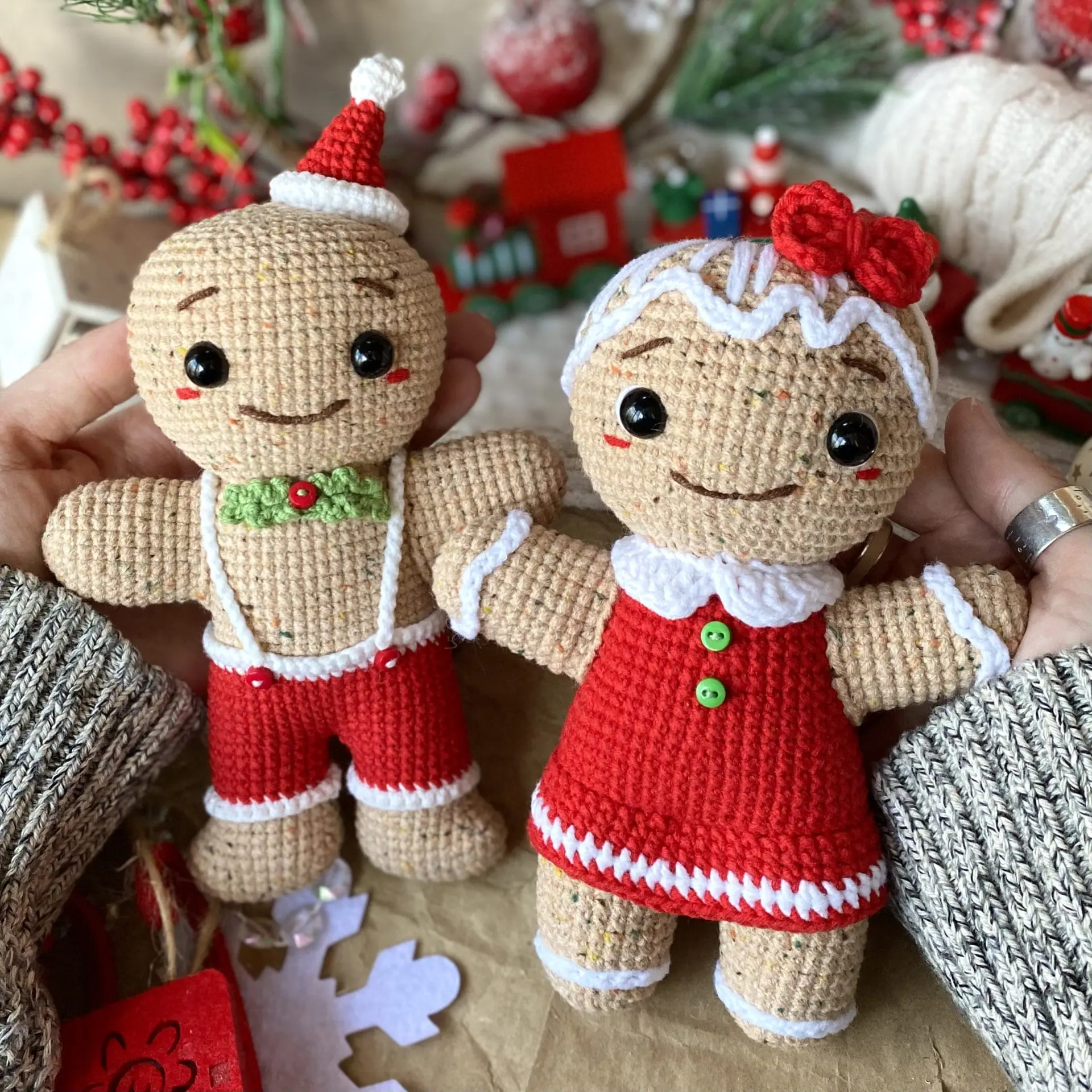 Gingerbread doll set crochet pattern. Amigurumi gingerbread