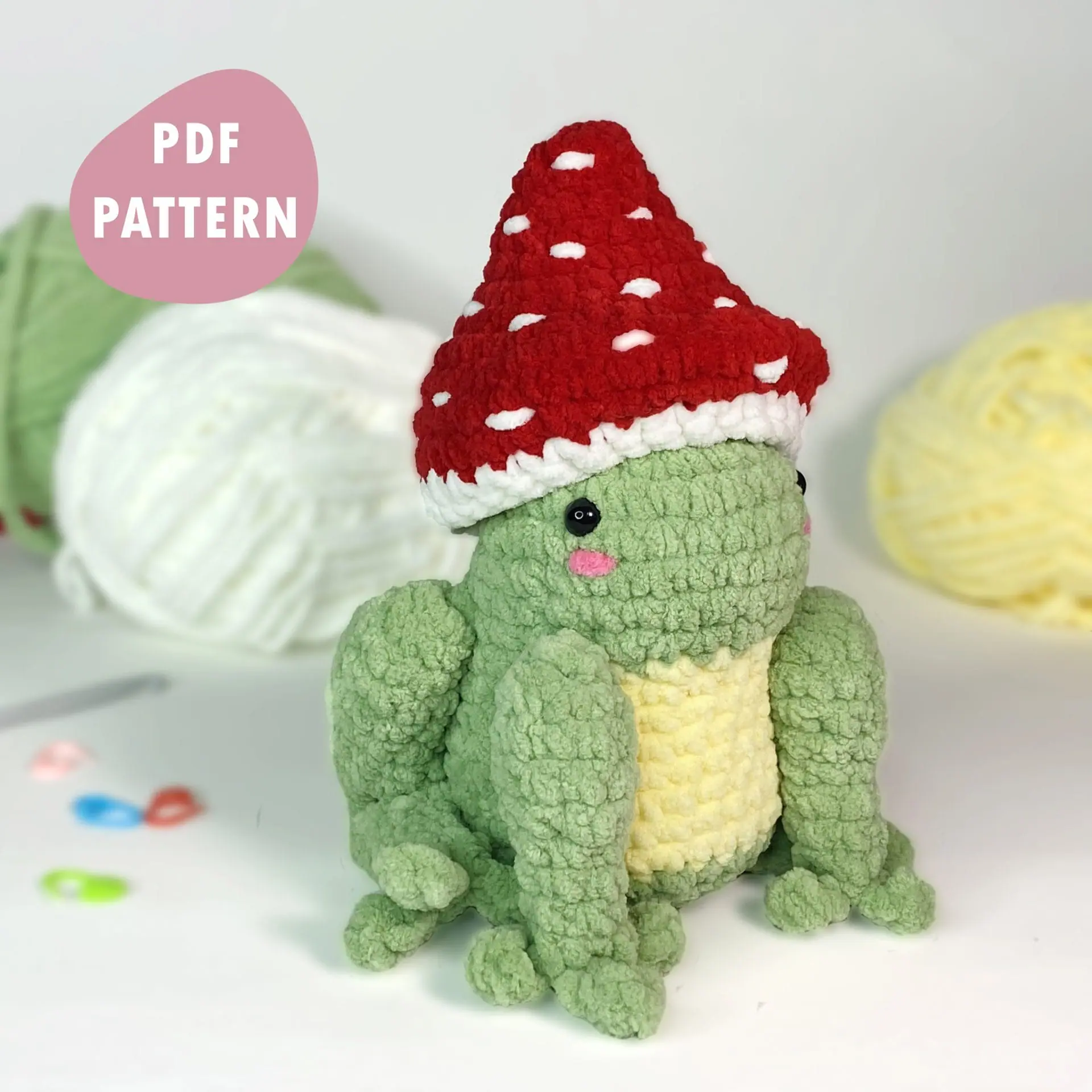 Plush frog with mushroom hat crochet pattern pdf - DailyDoll Shop