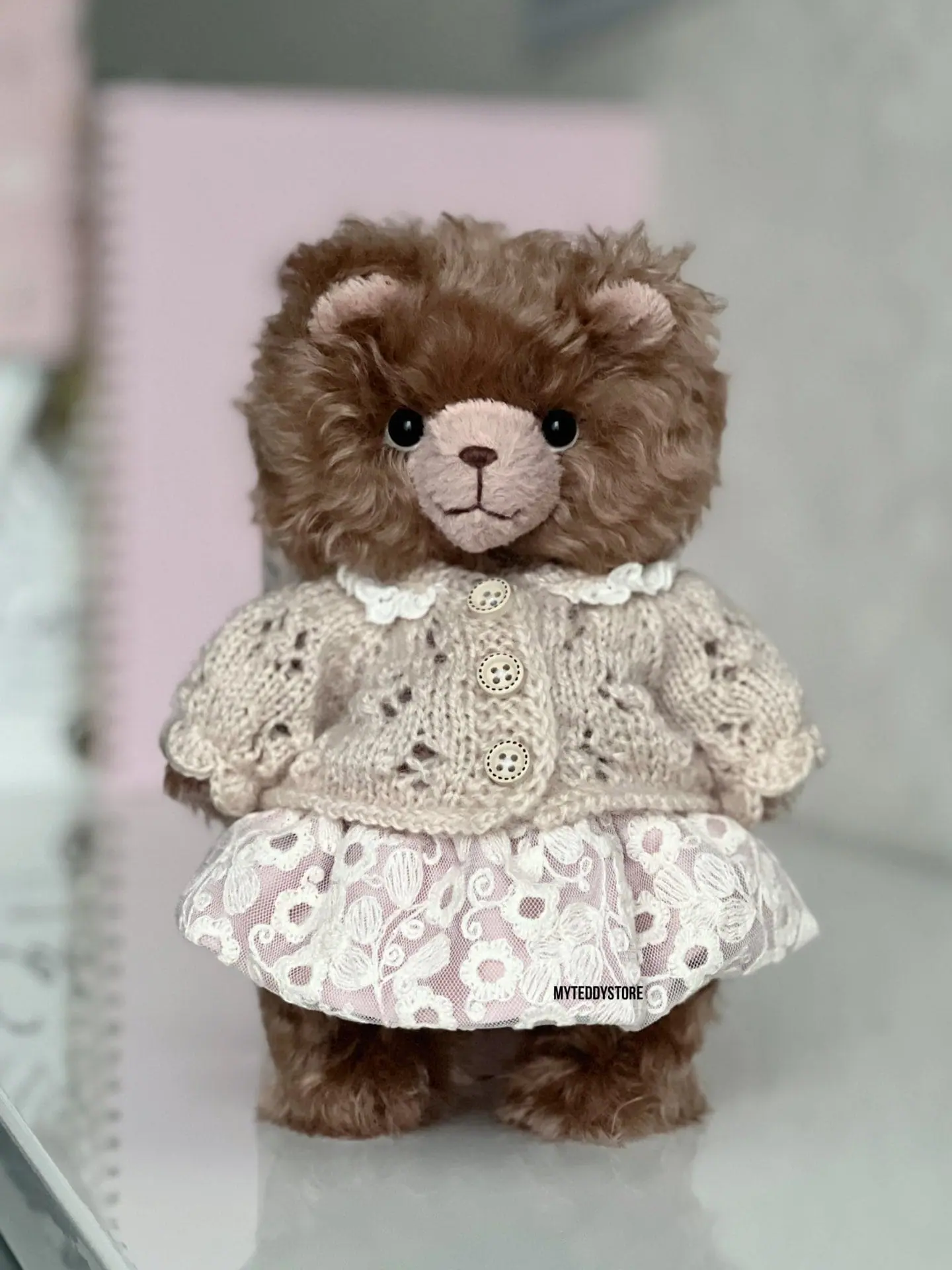 Teddy bear in a beige sweater - DailyDoll Shop