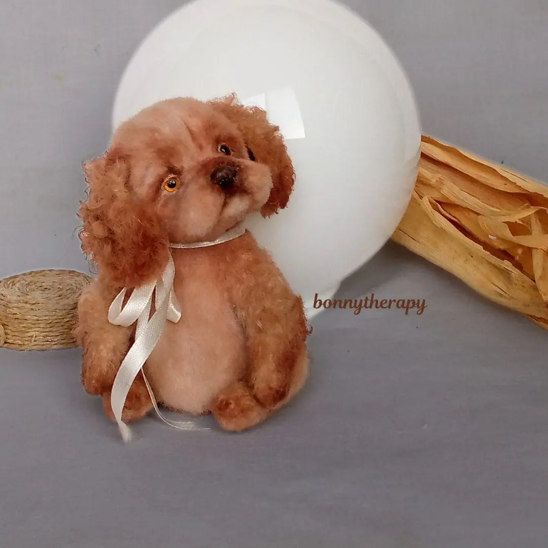 fluffy plush stuffed puppy 5.9" ( 15 cm ), handmade toy dog
