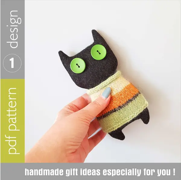Black cat pattern PDF for sewing and knitting, digital tutorial ...