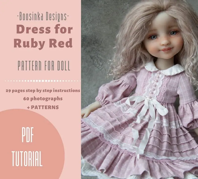Ruby Red sewing patterns, overall for doll 14", PDF.
