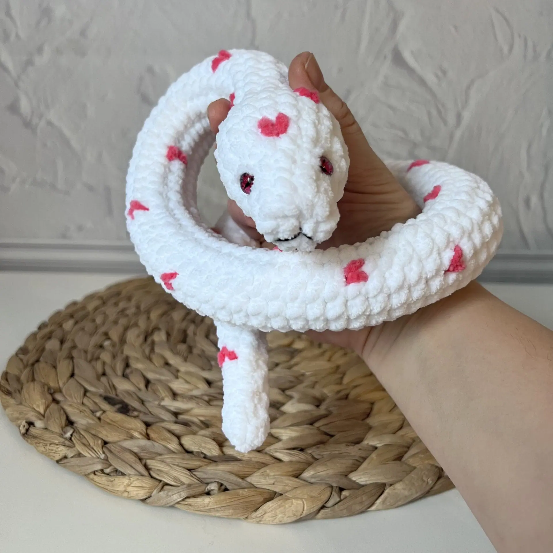 Stuffed snake. Cute snake. Pink love snake. Crochet snake - DailyDoll Shop