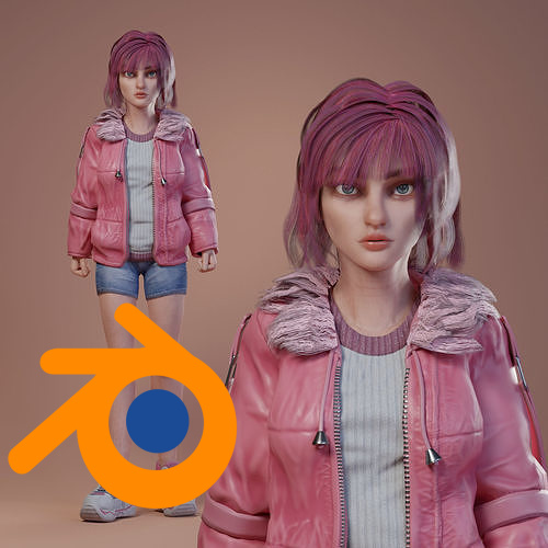Smutbase • Kristi Girl Jacket And Shorts Low Poly 3d Model