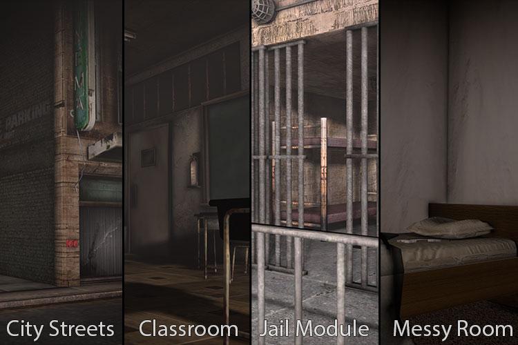 SFMLab • Environments (City Streets, Classroom, Jail Module, Messy Room)