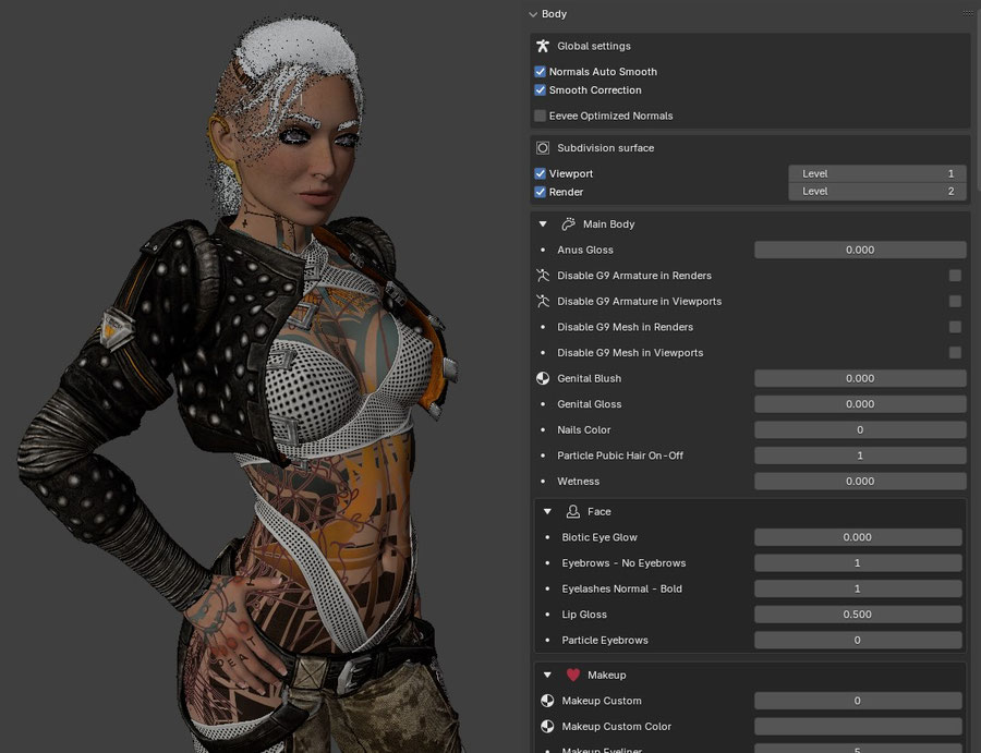 SmutBase • Jack/Subject Zero - Mass Effect - (G9, Diffeomorphic, Blender 4.3+)