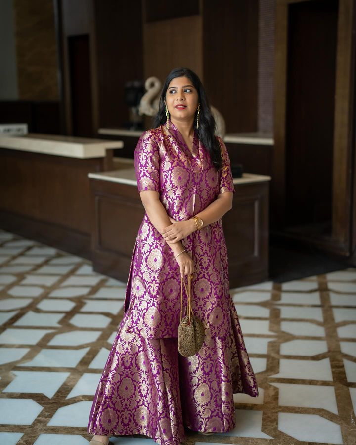 Wine Brocate Sharara | Fiore by Malar